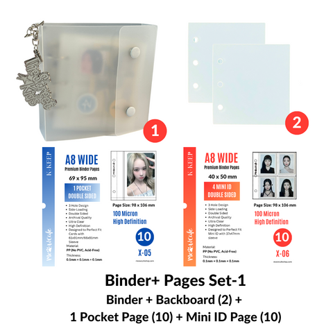K-KEEP [A8 Wide] - [1 inch] - Mini Frosted PP Button Binder + Page Set ...