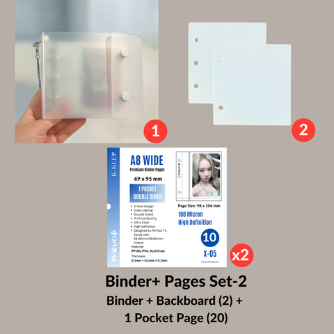 K-KEEP [A8 Wide] - [1 inch] - Mini Frosted PP Button Binder + Page Set ...
