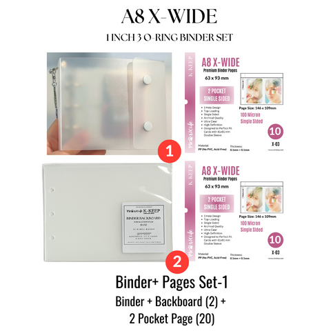 K-KEEP [A8 X-Wide] - [1 inch] - Mini Frosted PP Button Binder + 2 Pock ...