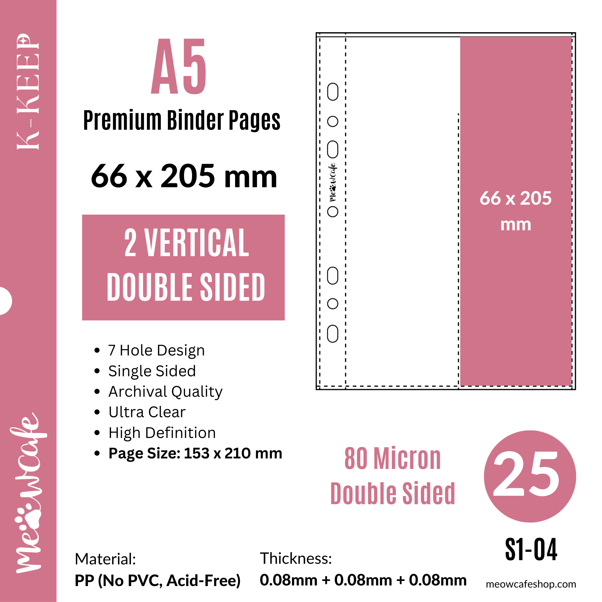 K-KEEP [A5] 7 Holes Double sided Premium Binder Pages, 100 Micron Thic ...